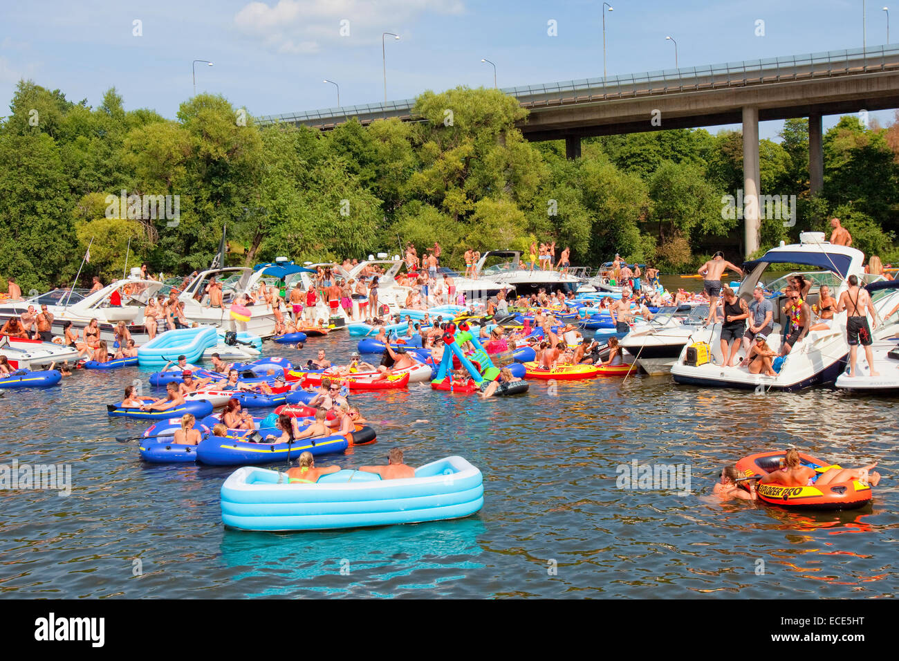 Sweden, Stockholm - Boat Party at Hornsbergs Strandpark in Summer Stock ...