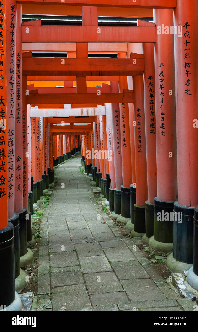 A thousand red torii gates line the mountainside at Fushimi Inari ...
