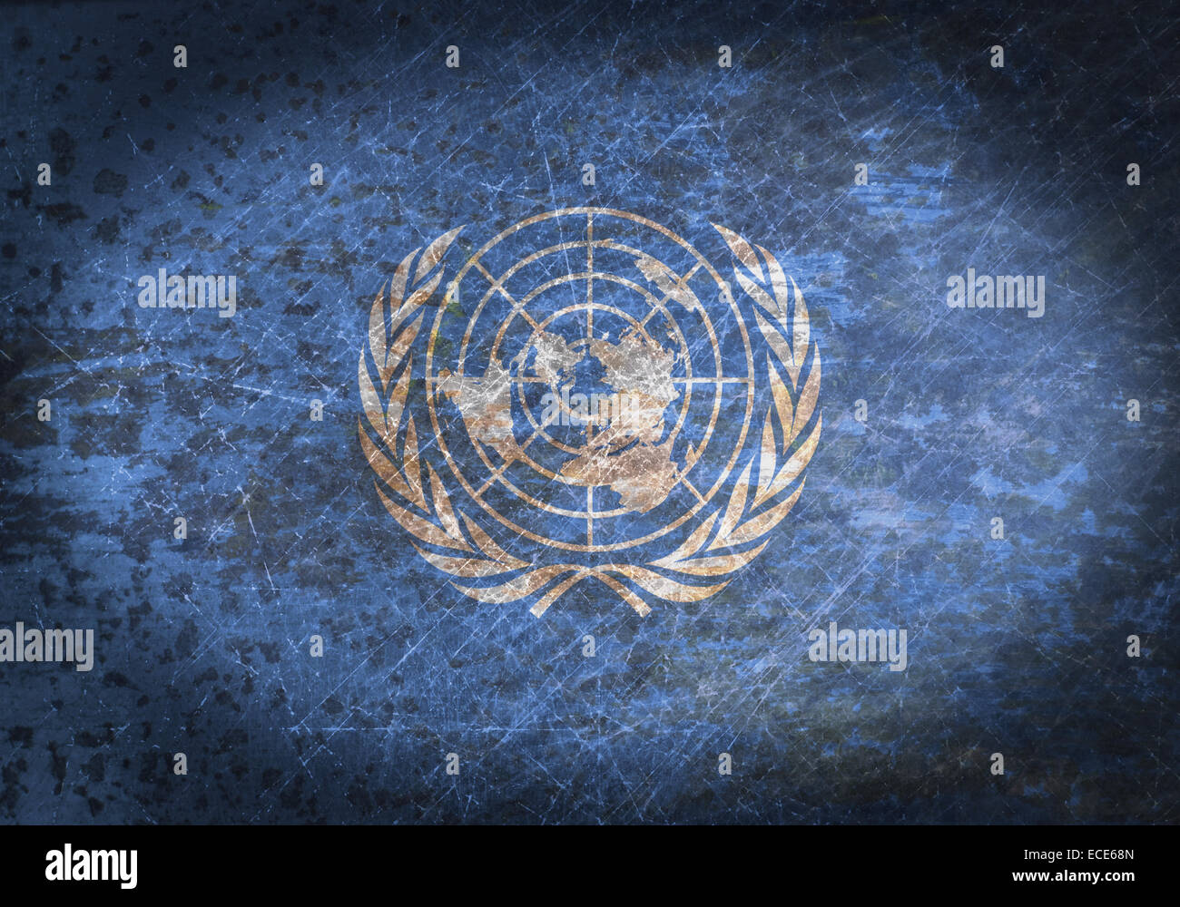 Old rusty metal sign with a flag - United Nations Stock Photo - Alamy
