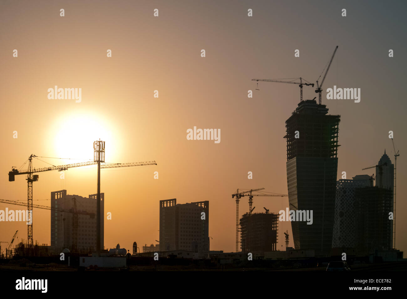 Cranes and Multiple skyscrapers under construction in Dubai in the ...