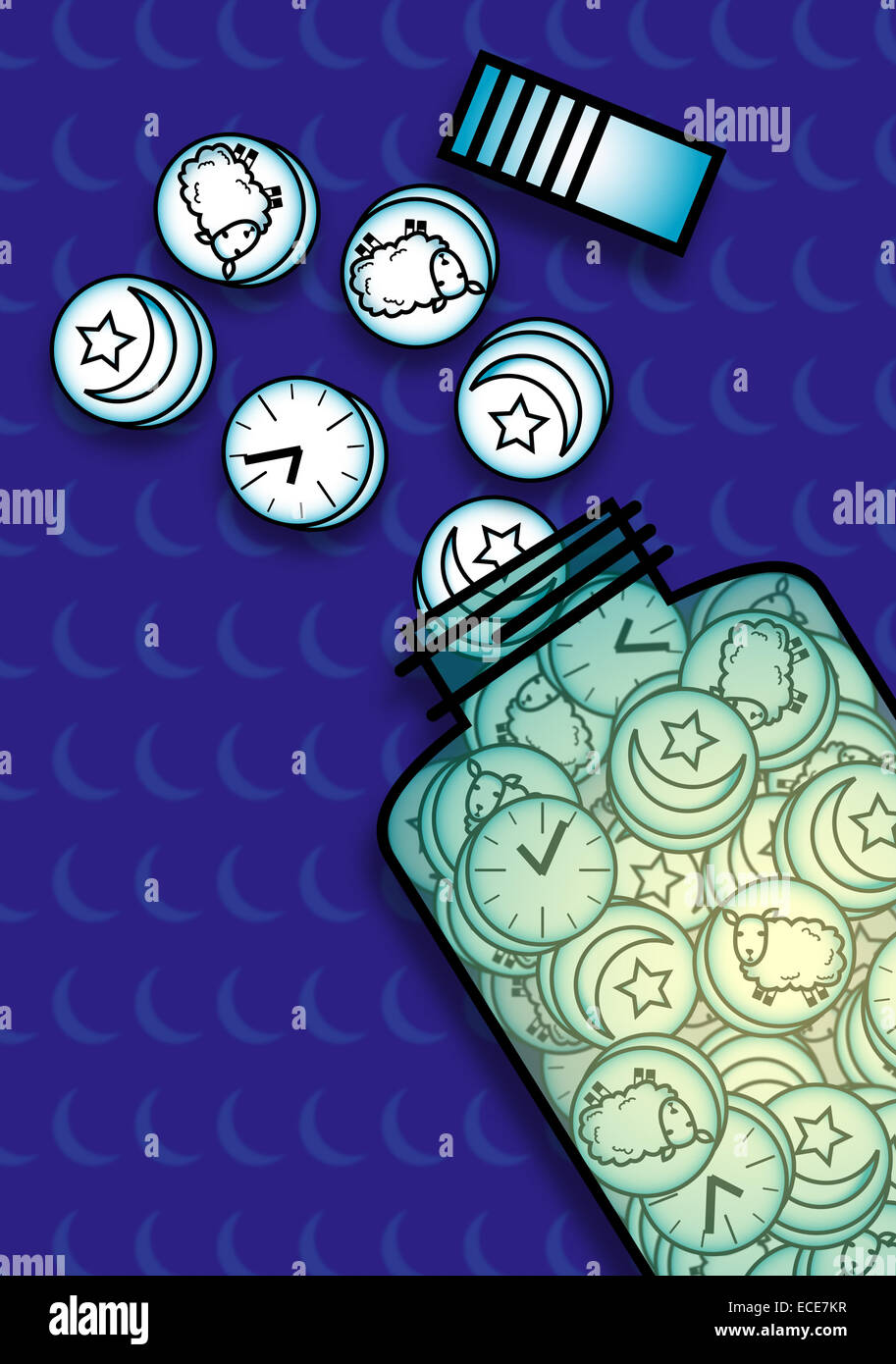 Sleeping Pills Concept Illustration – Dreamy Medication and Insomnia ...