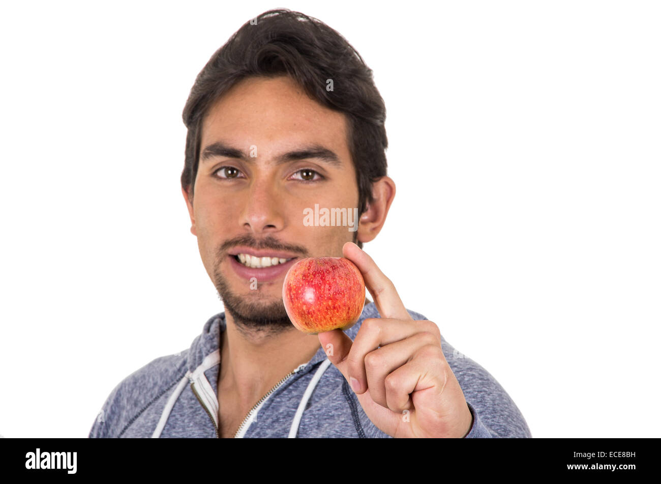 handsome young man with red apple Stock Photo - Alamy