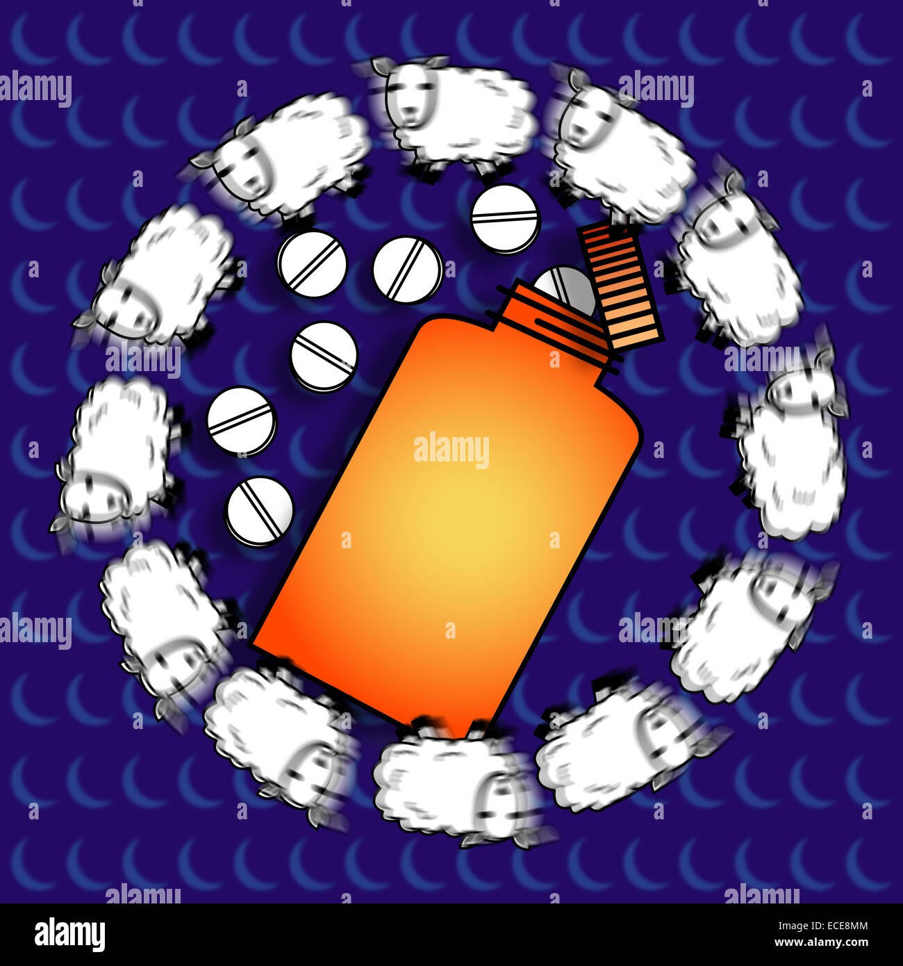 Sleeping Pills Concept with Counting Sheep and Medicine Bottle ...