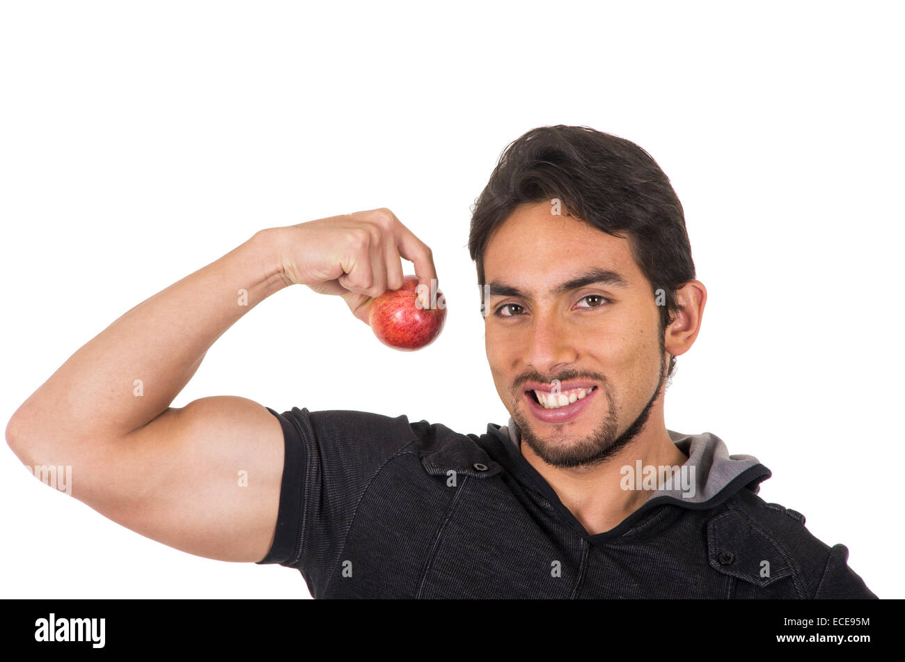 handsome young man holding red apple Stock Photo - Alamy