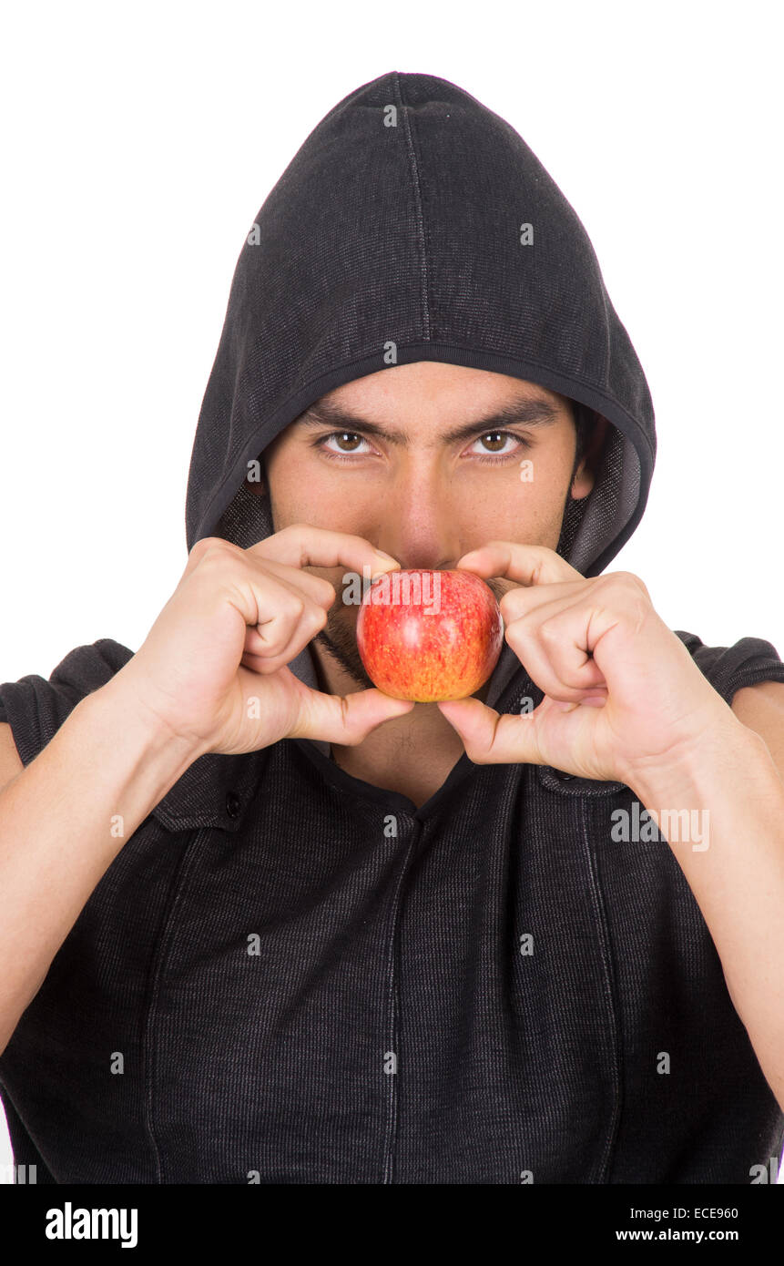 handsome young man holding red apple Stock Photo - Alamy