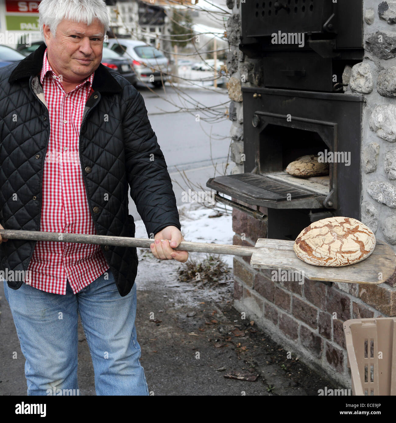 Baker Clemens Walch at work at the Backstube Lech bakery, Lech, Austria ...