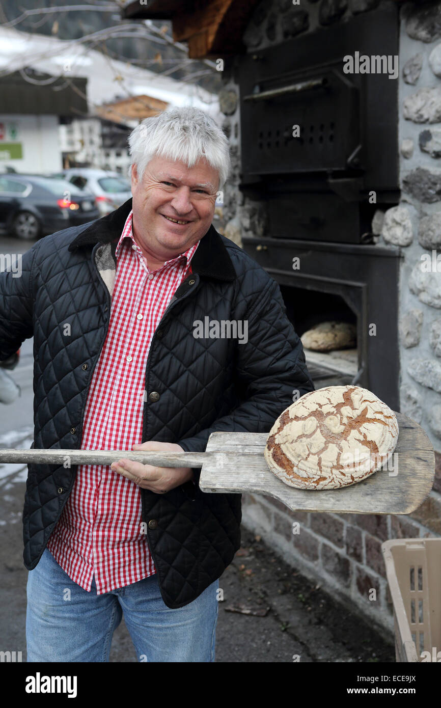 Baker Clemens Walch at work at the Backstube Lech bakery, Lech, Austria ...