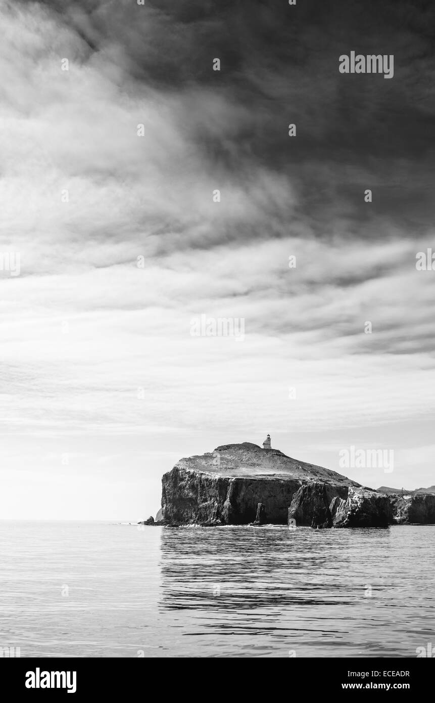 Distant lighthouse on a cliff near Ventura, Channel Islands, California ...