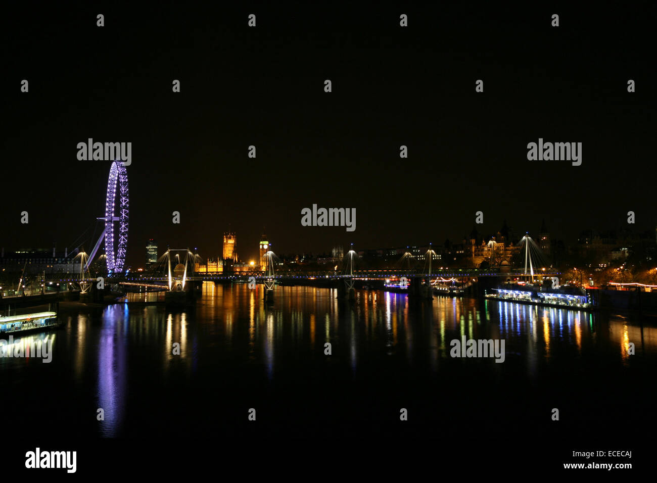 United Kingdom, England, London, View of city and river at night Stock ...
