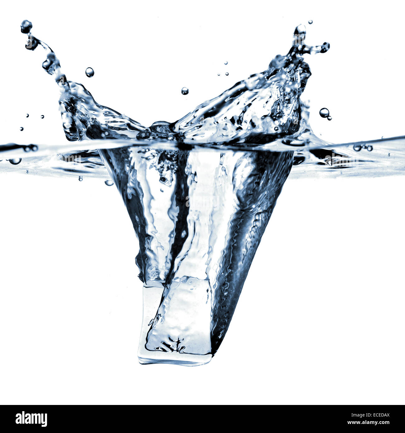 ice cube dropped into water with splash isolated on white Stock Photo ...
