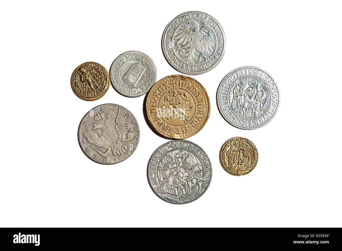 Collection of the medieval coins on the white background Stock Photo ...