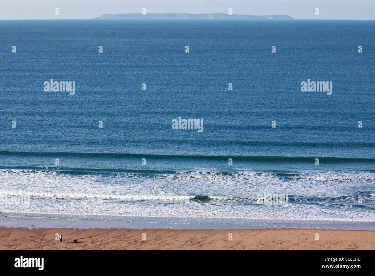 Lundy Island in the Bristol Channel seen from the North Devon coast UK ...