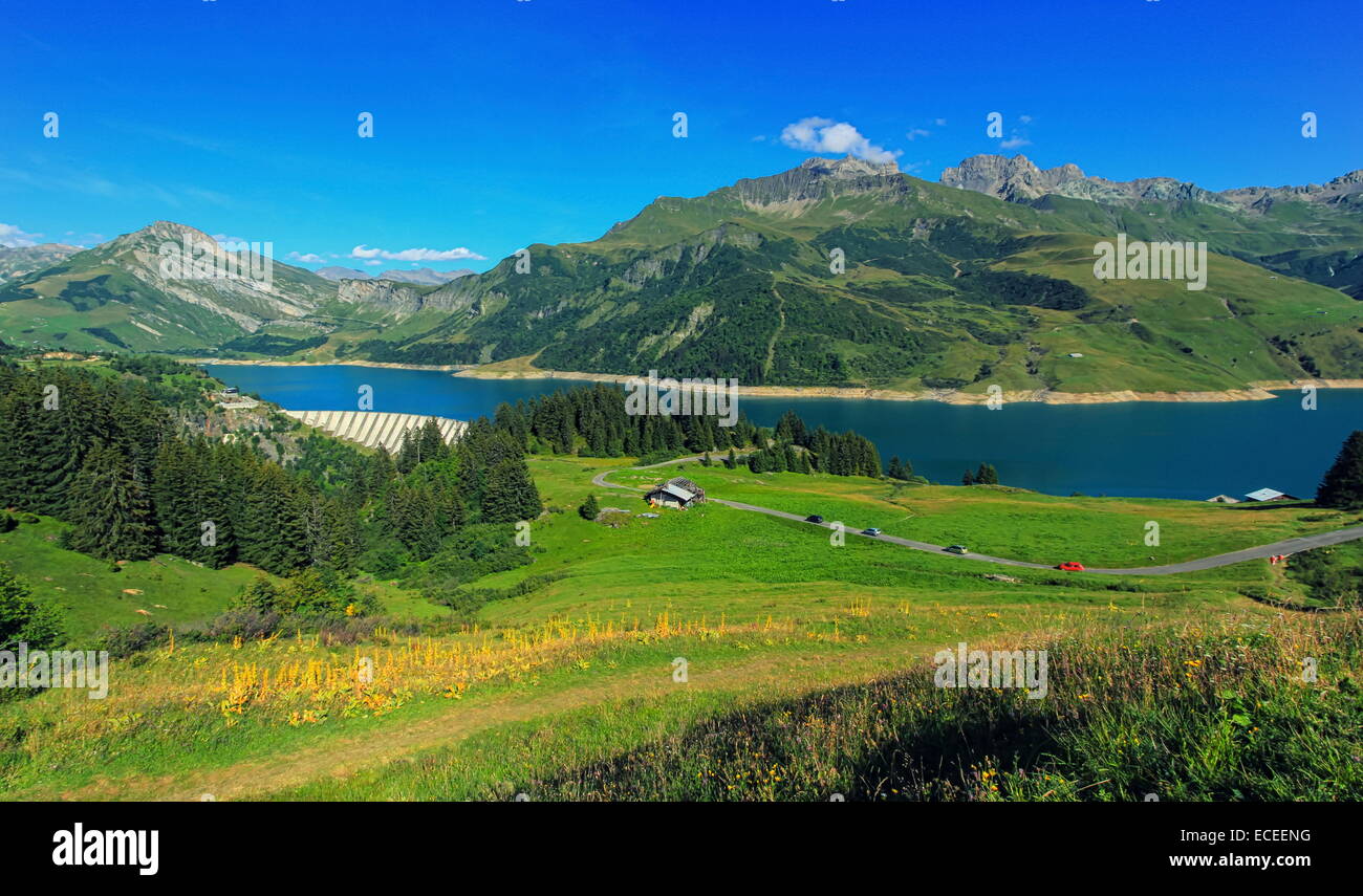 Roselend dam and Roselend lake by beautiful day in Savoie, France Stock ...