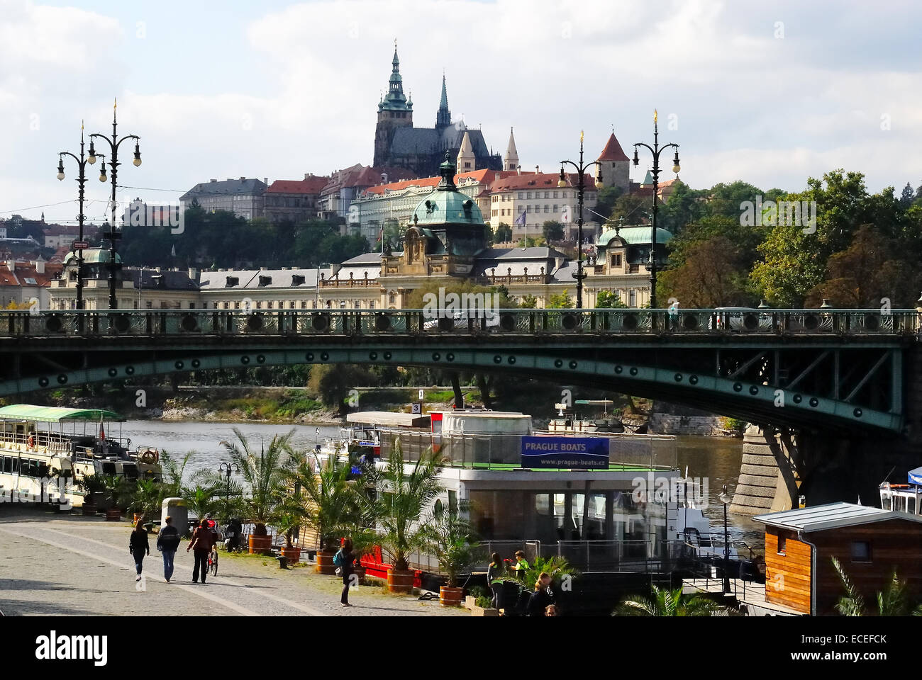 Czech Republic, Prague. The Vltava river and the Cechuv bridge. In the ...