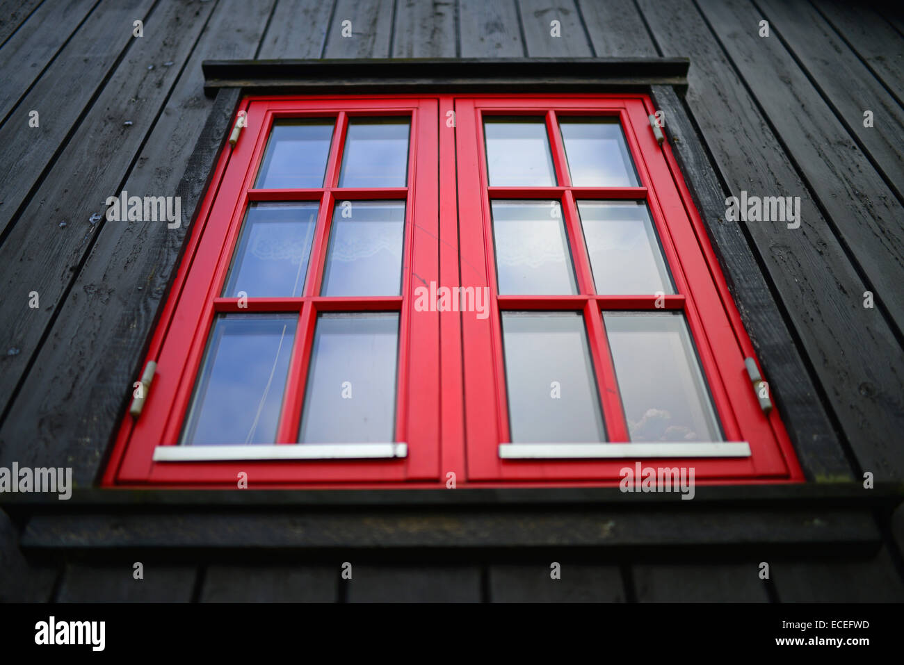 Red window in wooden house, Kirkjubøur, Faroe Islands Stock Photo - Alamy