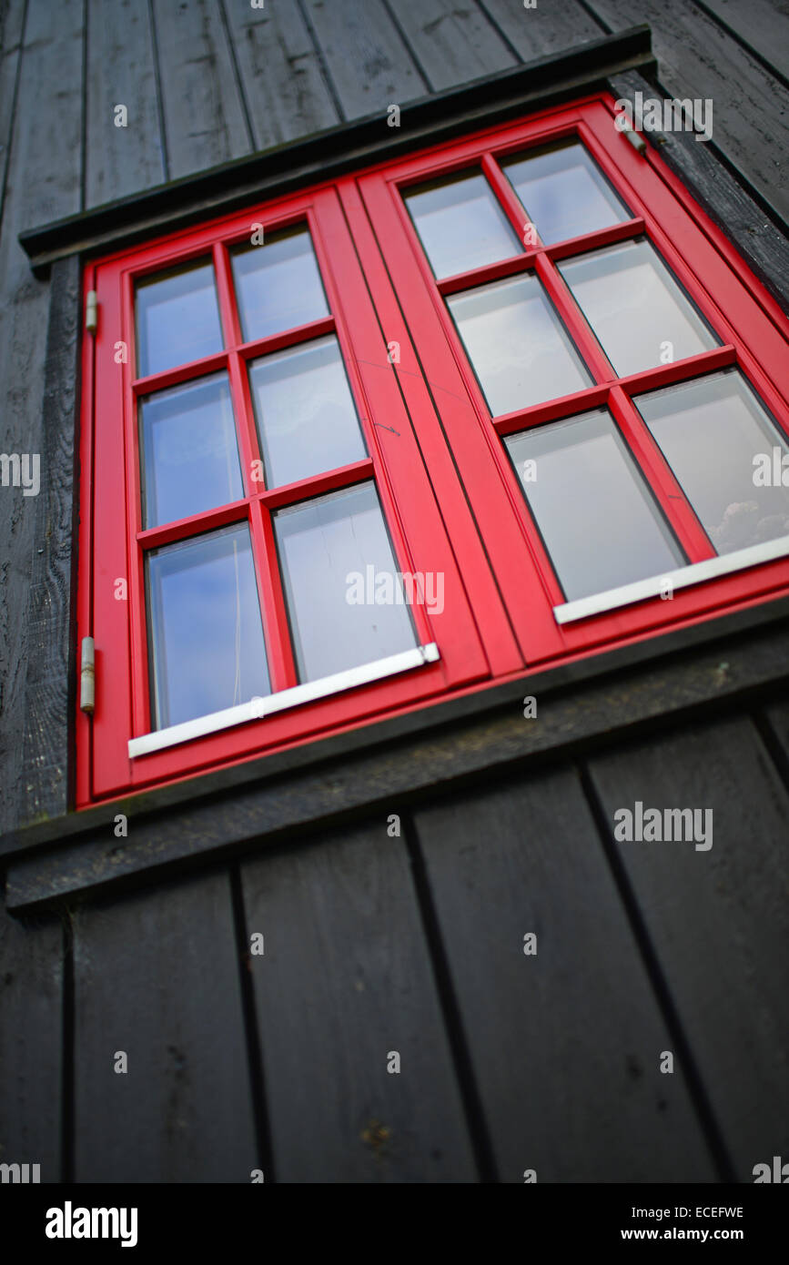 Red window in wooden house, Kirkjubøur, Faroe Islands Stock Photo - Alamy
