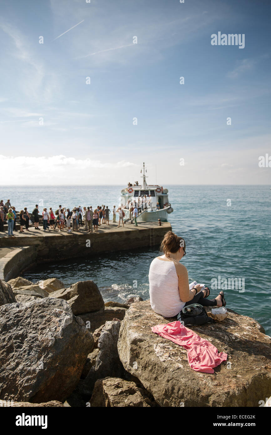 Tourist ferry cinque terre hi-res stock photography and images - Alamy