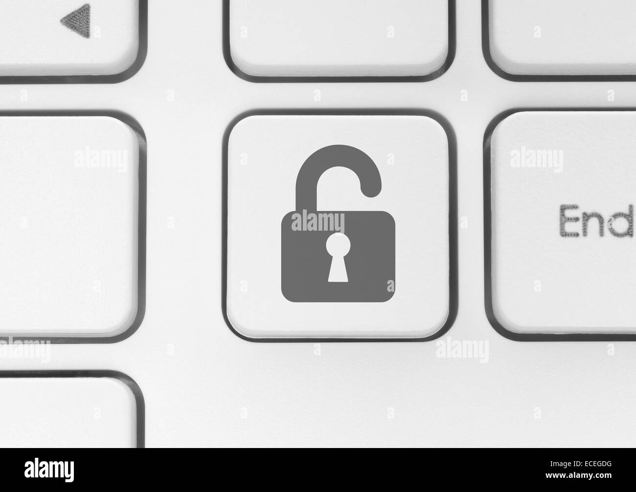Open lock on keyboard button, access concept Stock Photo - Alamy