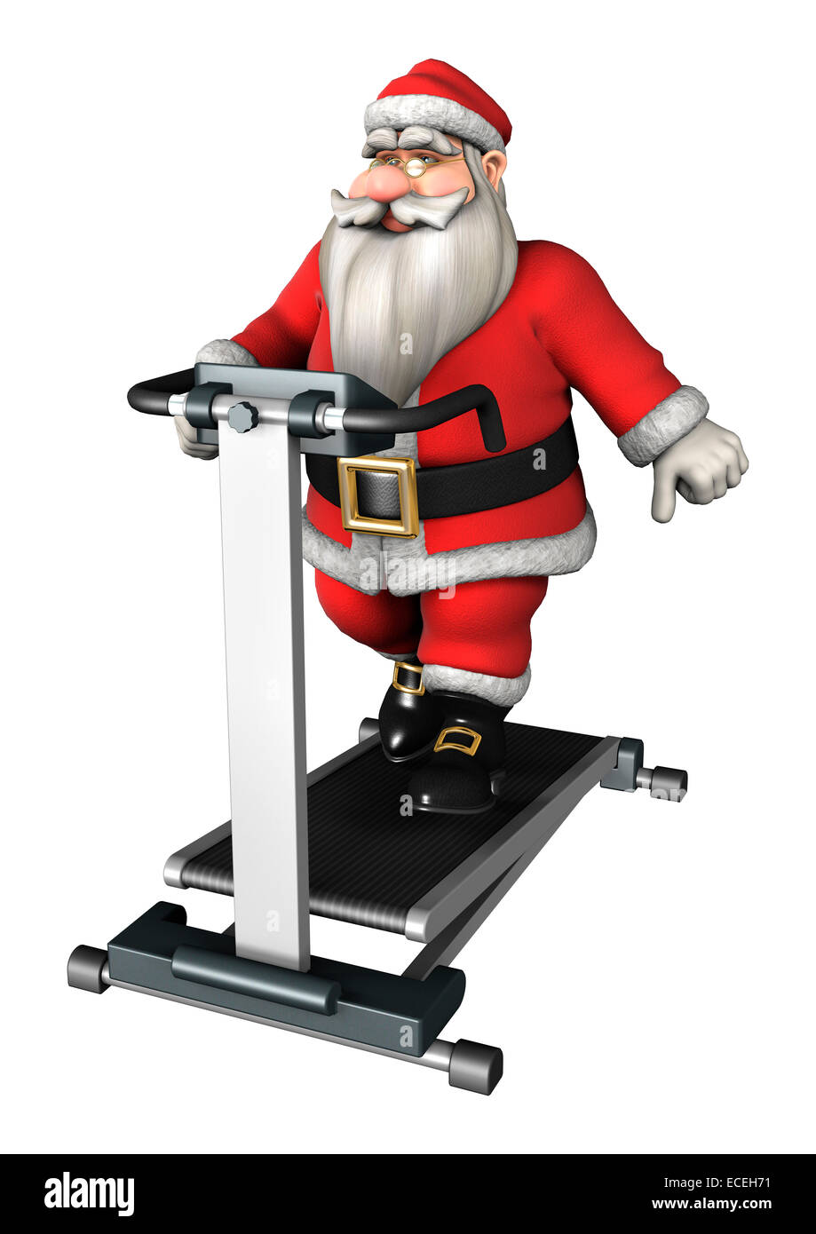 3D digital render of a Santa exercising on a tread mill isolated on ...