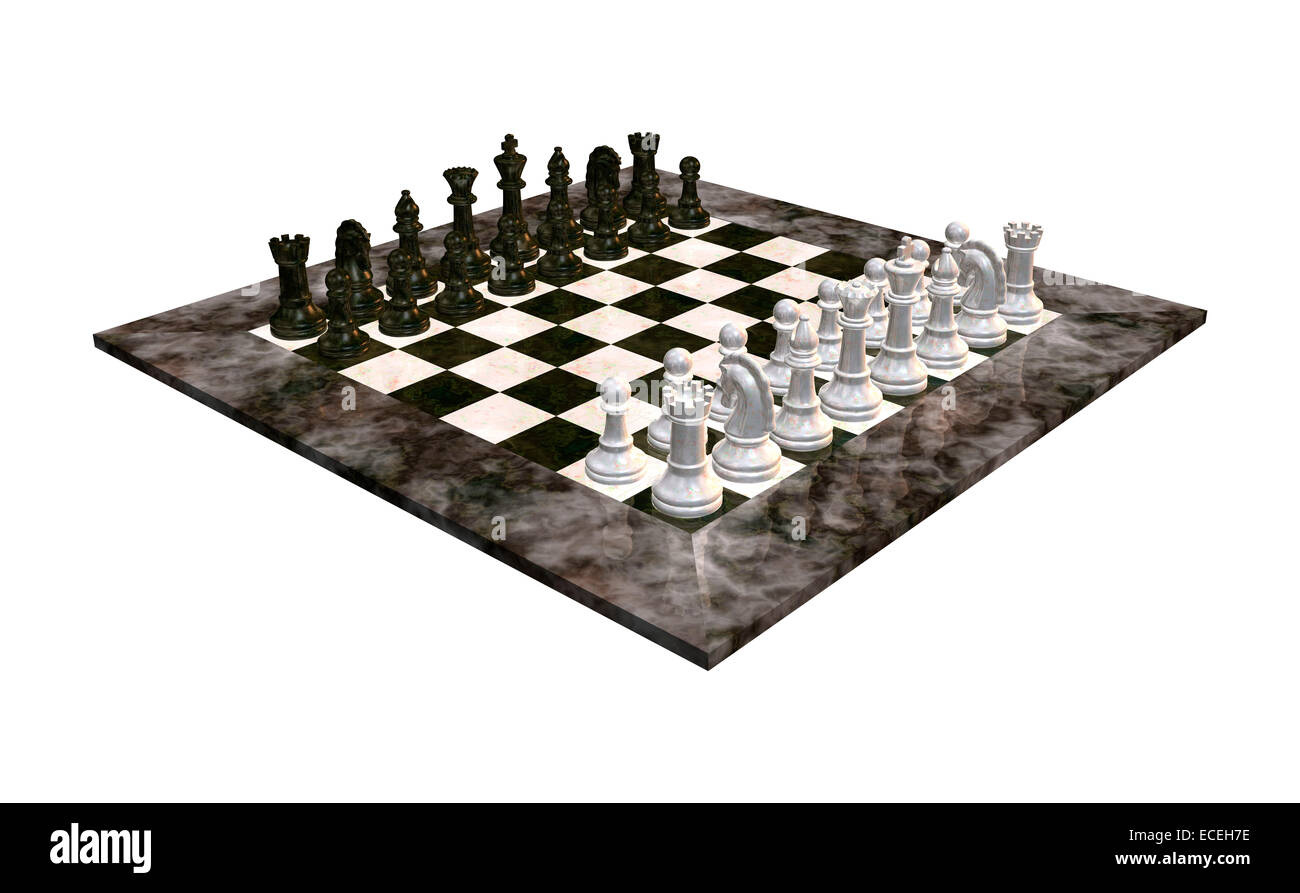 3D digital render of a marble chess board isolated on white background ...