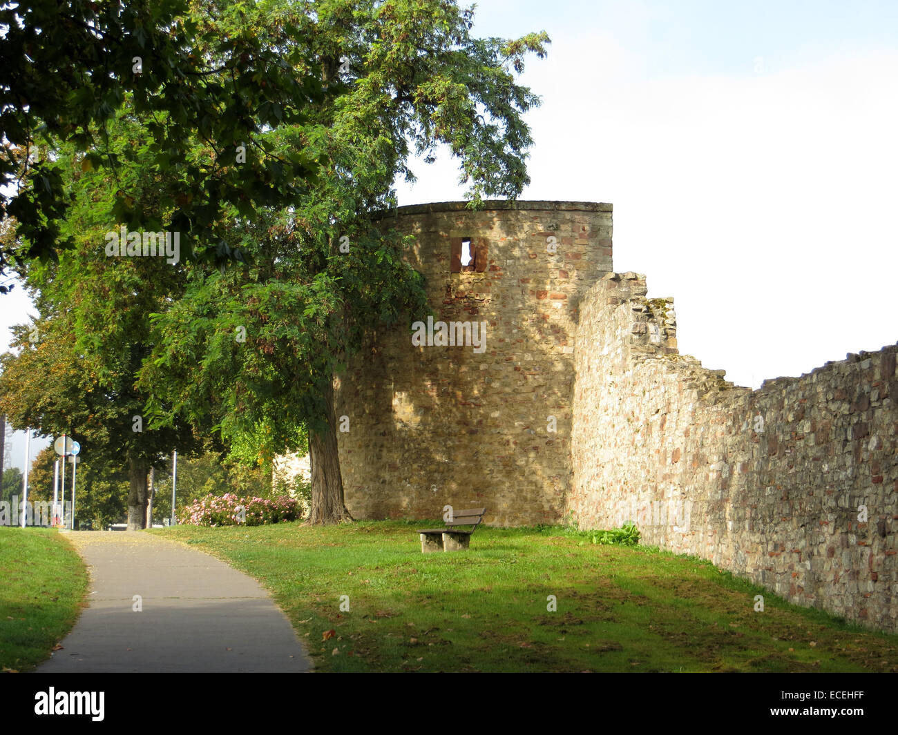 City wall of Trier near the Roman bath ruins October 2014 Stock Photo ...