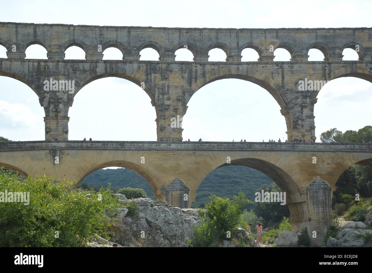 The Pont du Gard, an ancient Roman aqueduct bridge that crosses the ...