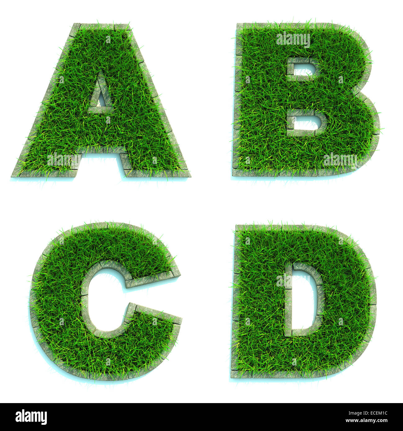 Letters A, B, C, D as Lawn - Set of 3d Stock Photo - Alamy
