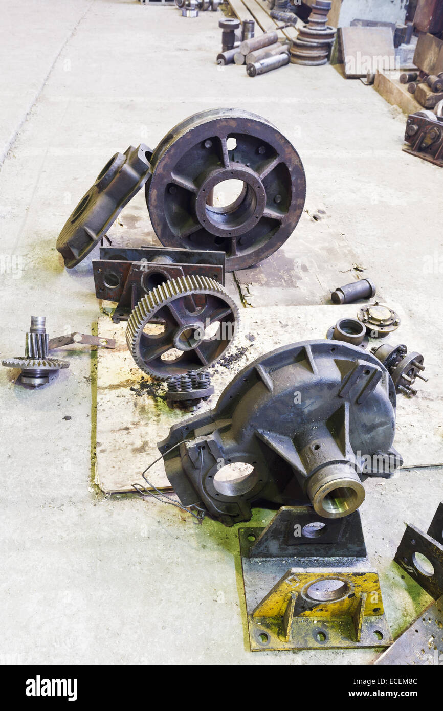 Details of disassembled engine on floor in mechanical workshop Stock ...