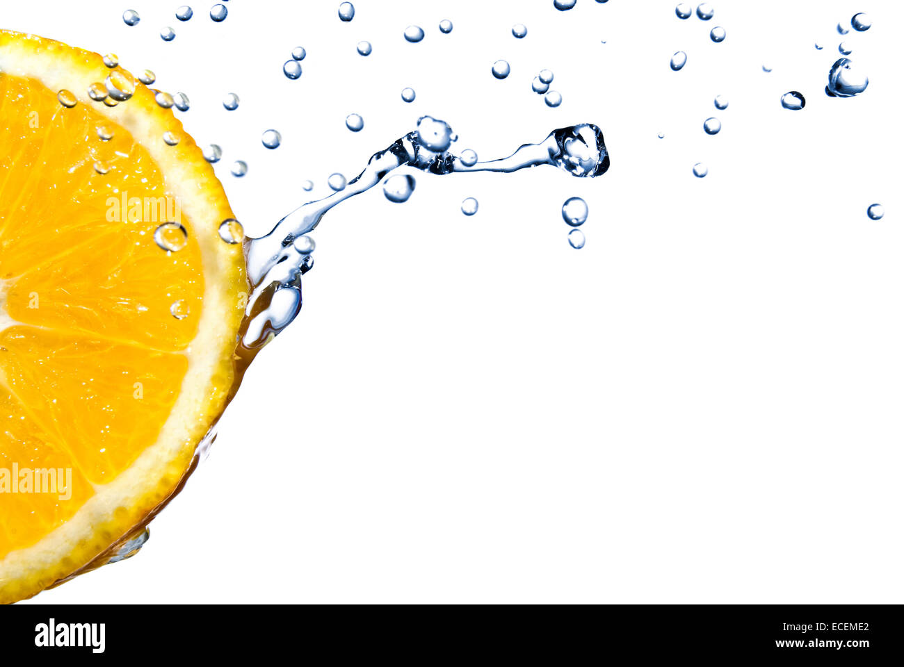 fresh water drops on orange isolated on white Stock Photo - Alamy