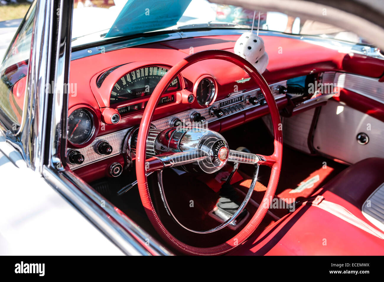 1957 White Ford Thunderbird leather interior on display at a vintage ...