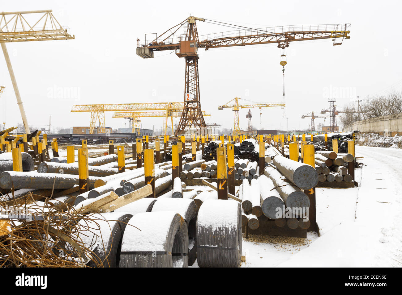 storage of reinforcing steel rolls and metal rods on open yard Stock ...
