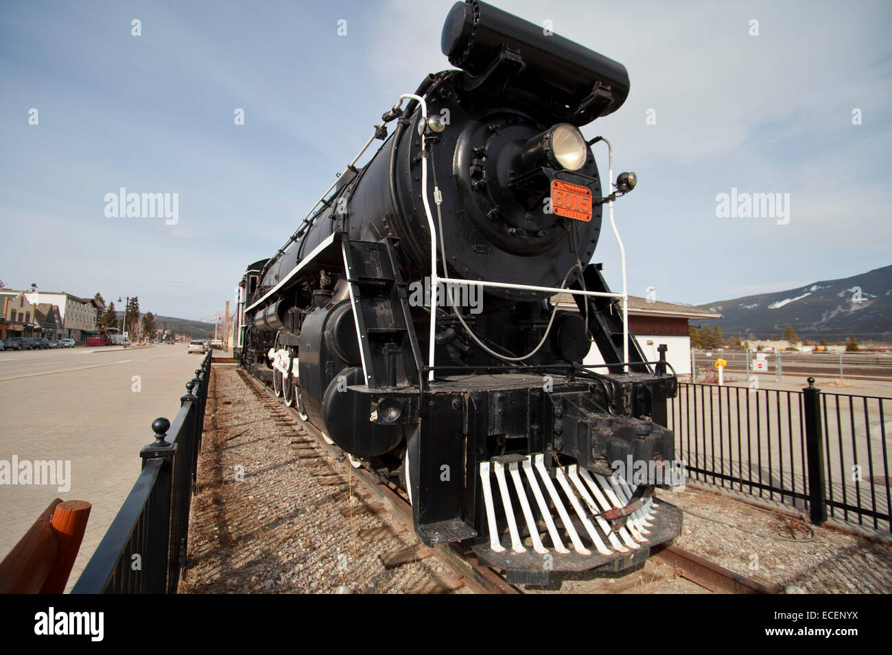 An old steam engine on display in the town of Jasper, Alberta Stock ...