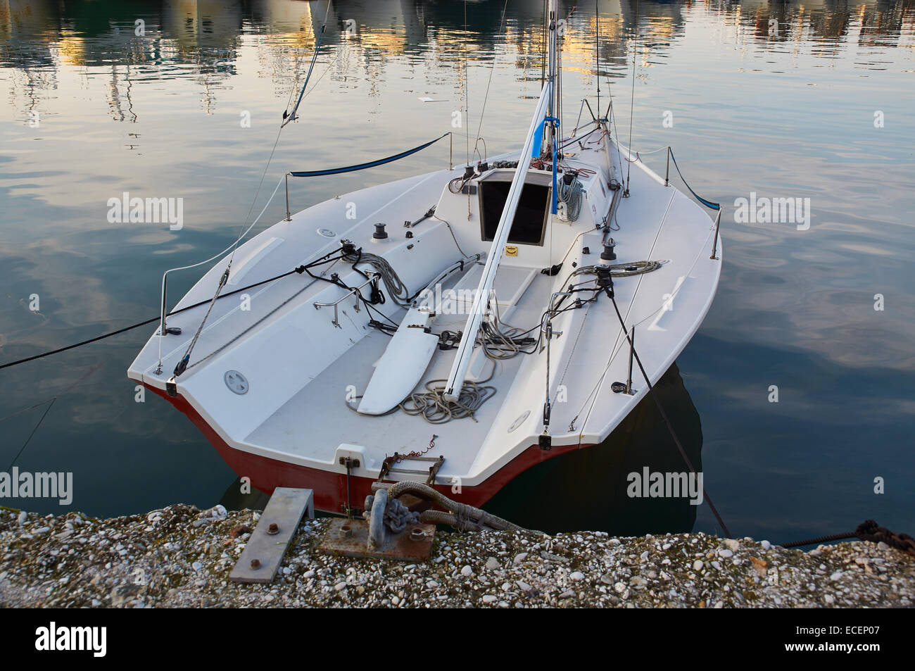 Motor Italian boat on the offshore berth Italy Stock Photo - Alamy
