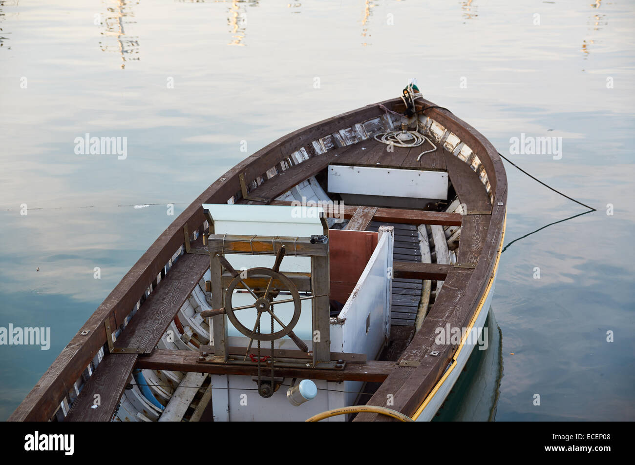 Wooden boat vintage type on the offshore berth Stock Photo - Alamy