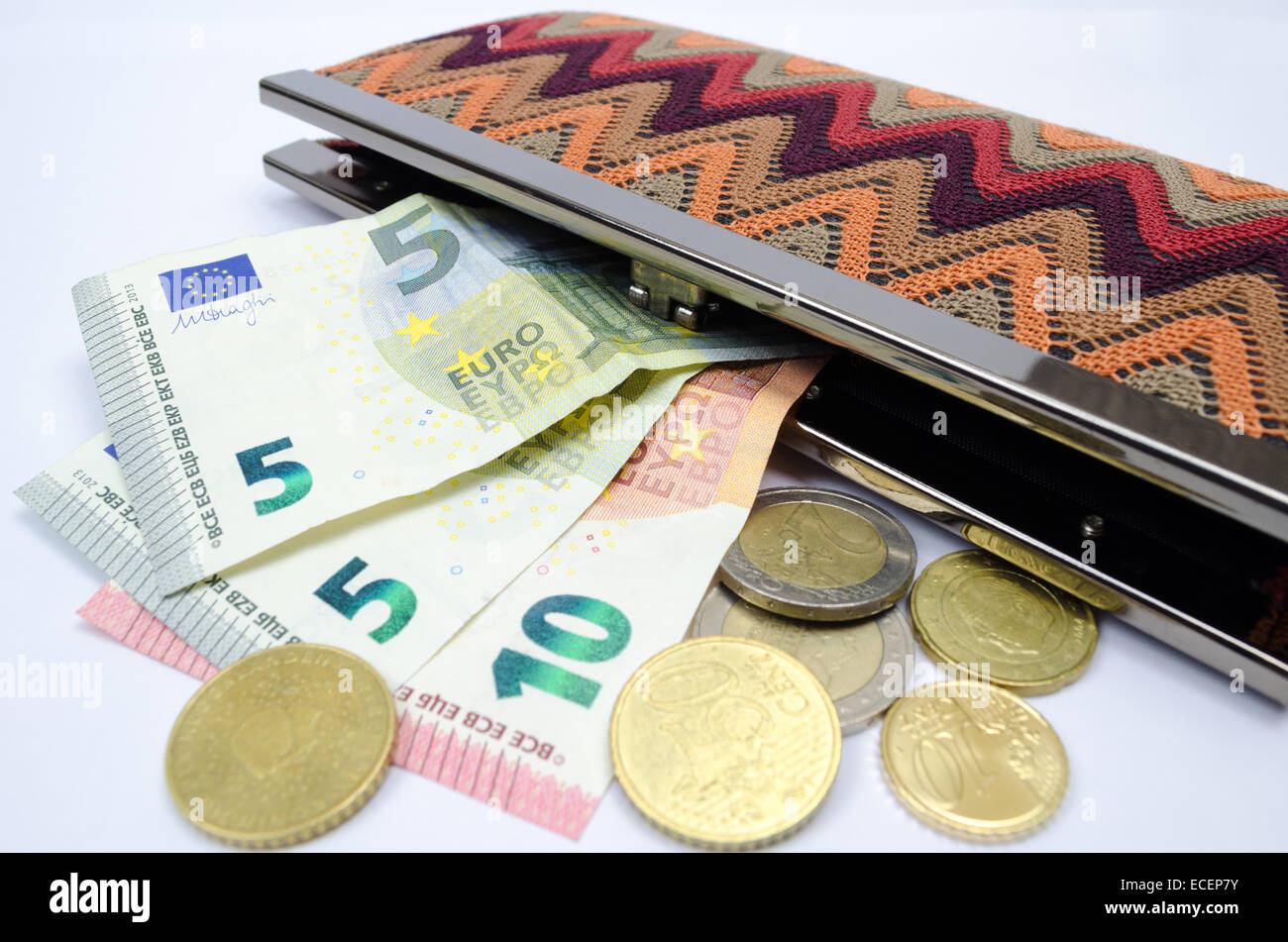 Purse with euro isolated on white Stock Photo - Alamy