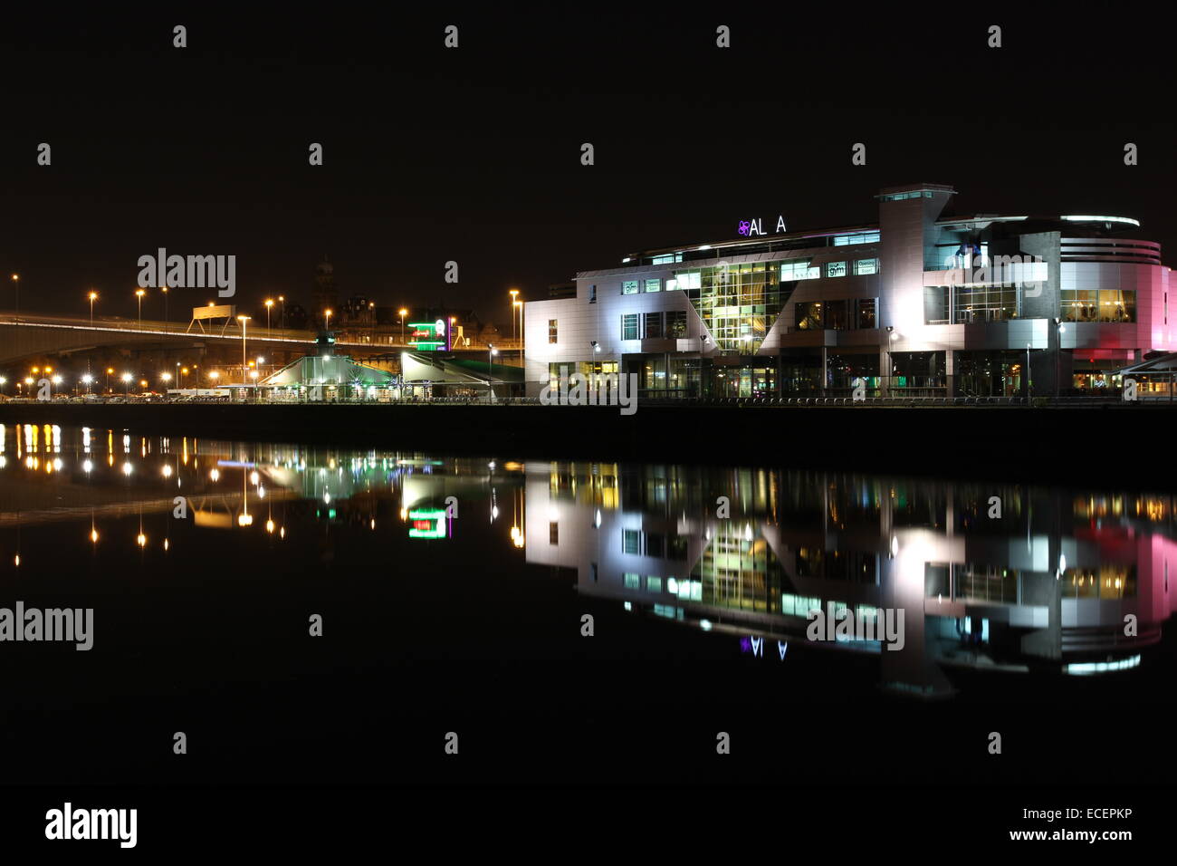 Kingston Bridge M8 across River Clyde by night Glasgow Scotland ...