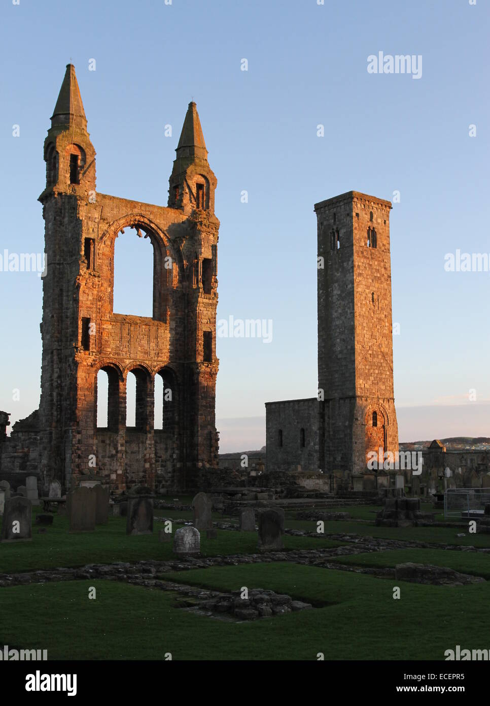 East Tower and St Rules Tower ruins of St Andrews cathedral Scotland ...