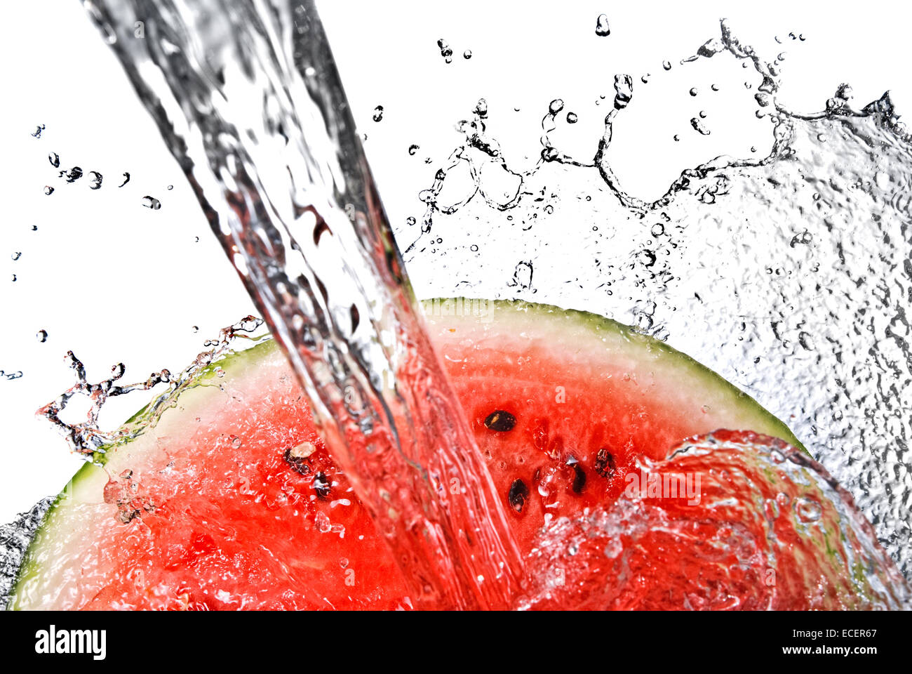 watermelon and water splash isolated on white Stock Photo - Alamy