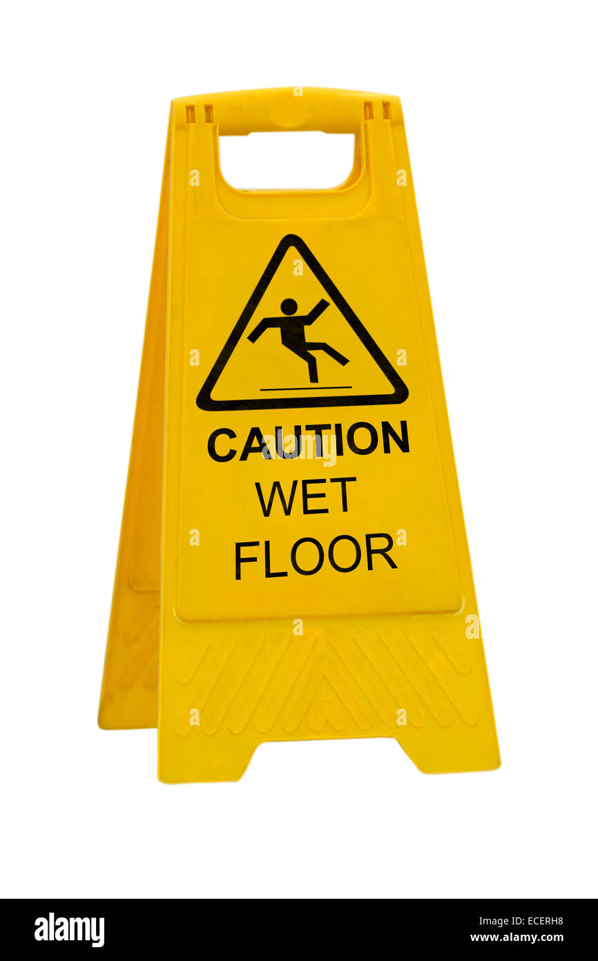 Yellow Caution slippery wet floor sign isolated on white background ...