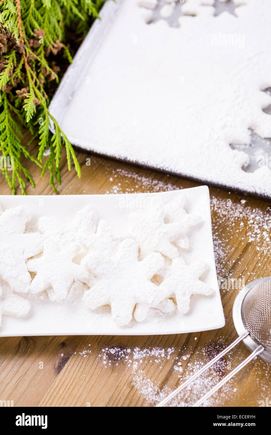 Making marshmallows in shapes of snowflakes for garnish hot chocolate ...