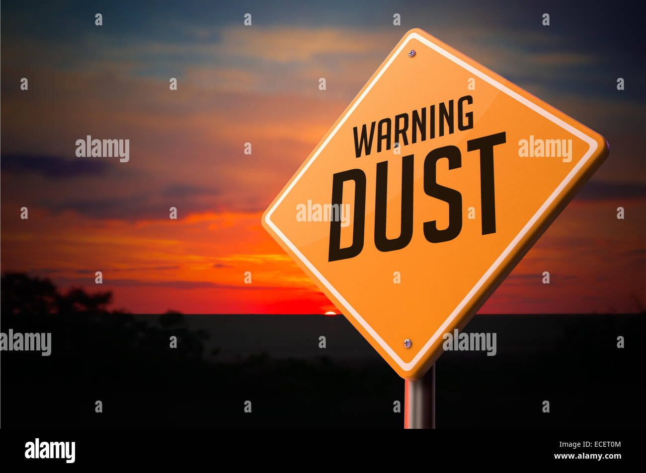 Dust on Warning Road Sign Stock Photo - Alamy