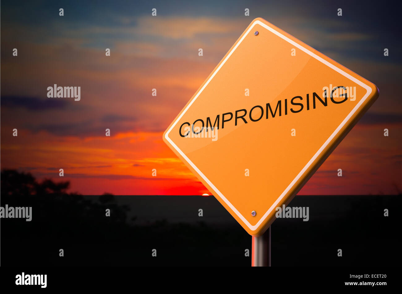 Compromising on Warning Road Sign Stock Photo - Alamy