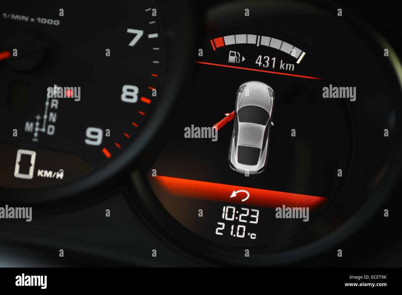 Color detail of an error message on a car's dashboard, indicating a ...