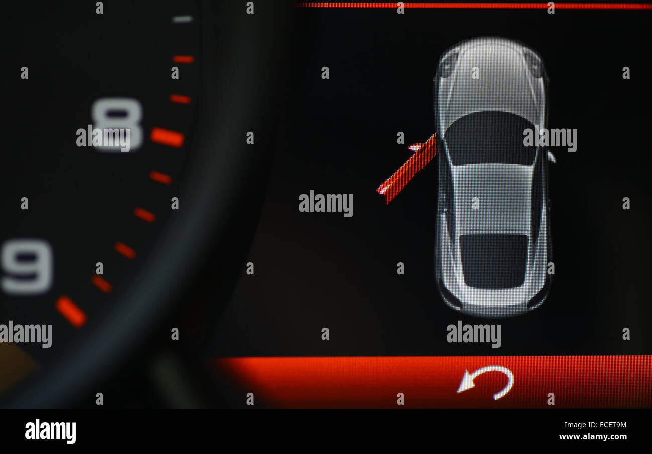 Color detail of an error message on a car's dashboard, indicating a ...