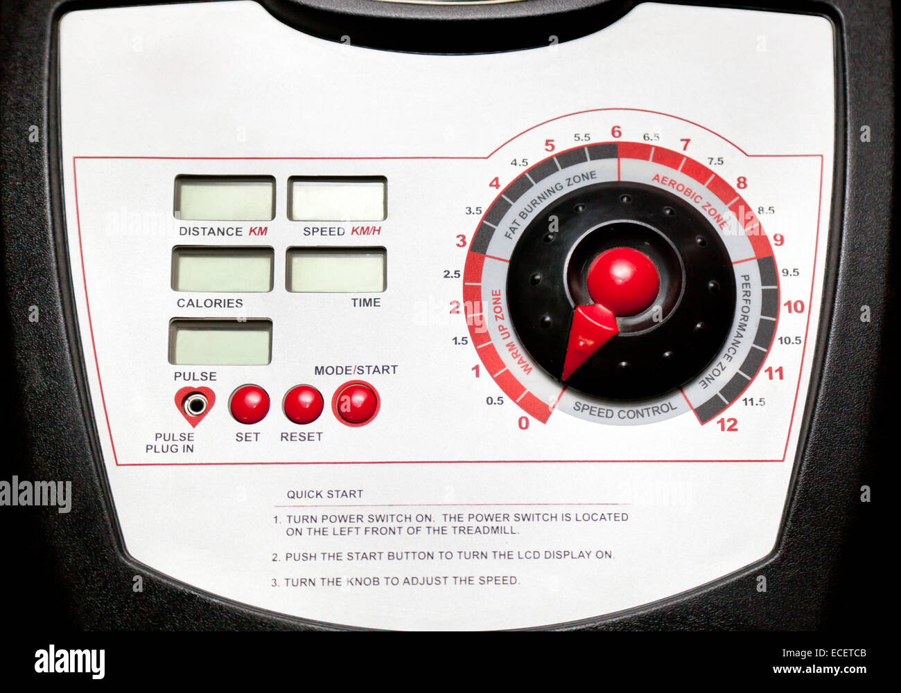 Control panel detail of treadmill with types of training Stock Photo ...