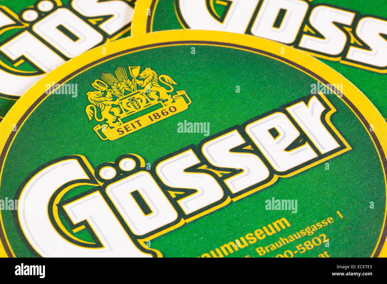 GERMANY,DRESDEN - September 20,2014:Beermats from Gosser beer.Gosser ...