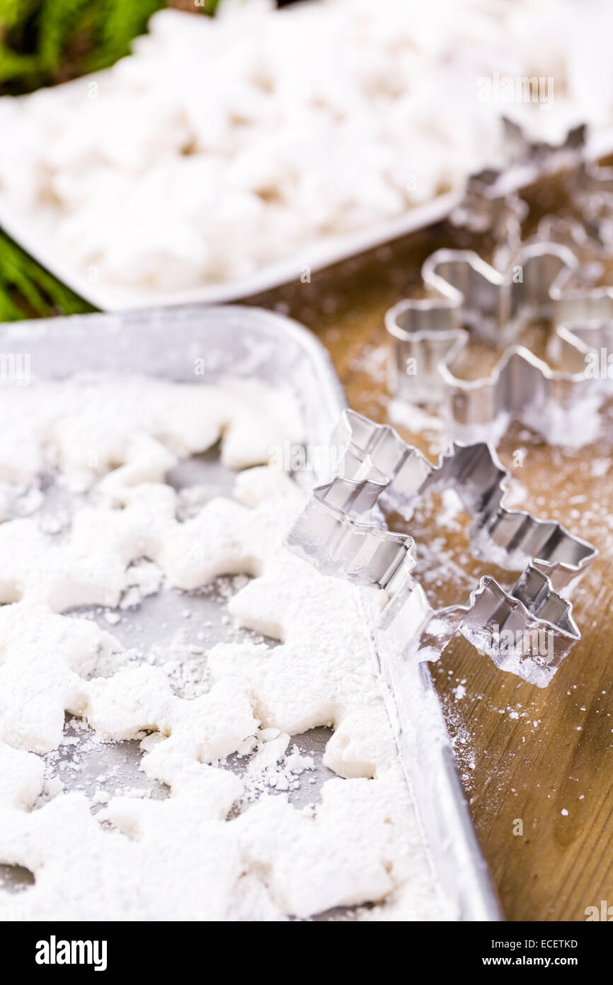Making marshmallows in shapes of snowflakes for garnish hot chocolate ...