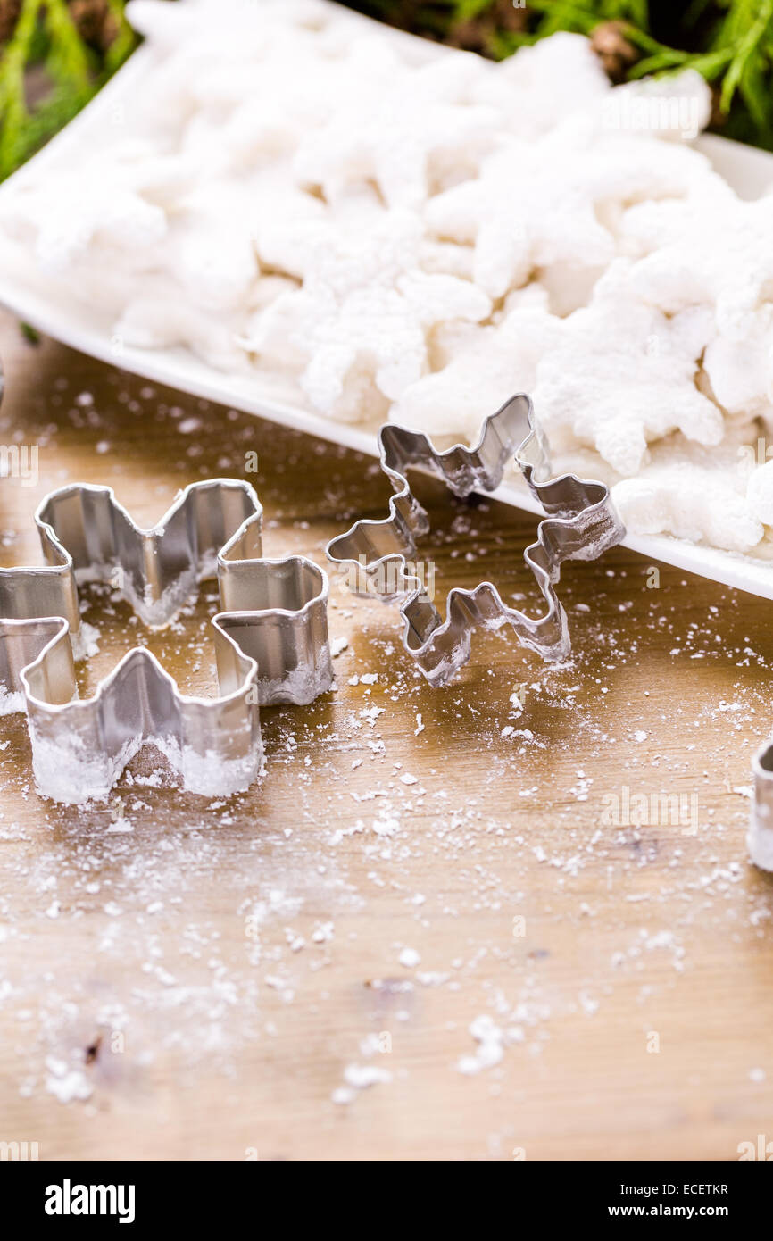 Making marshmallows in shapes of snowflakes for garnish hot chocolate ...