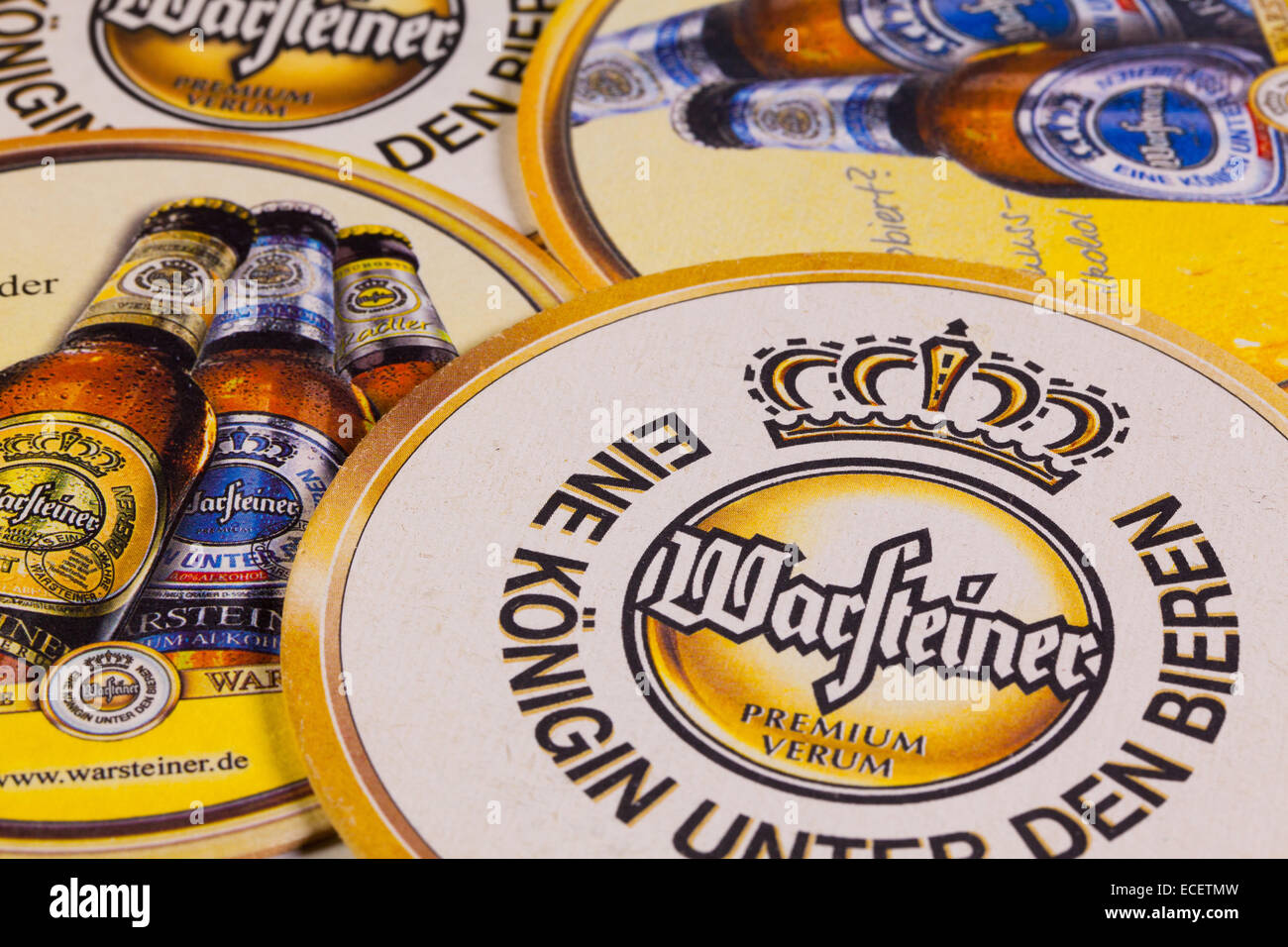 GERMANY,DRESDEN - September 20,2014:Beermats from Warsteiner beer.The ...