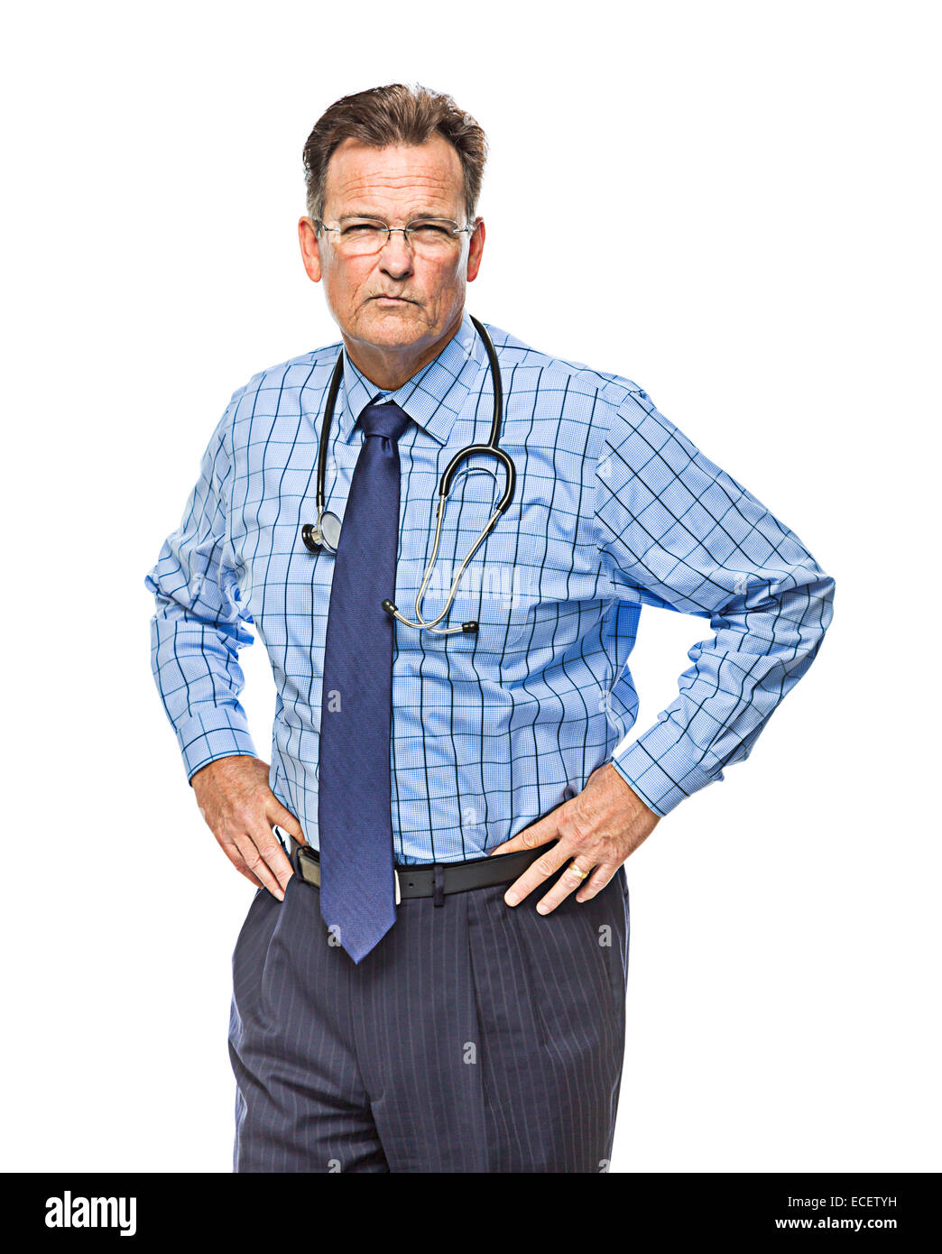 Serious Male Doctor with Stethoscope Isolated on a White Background ...